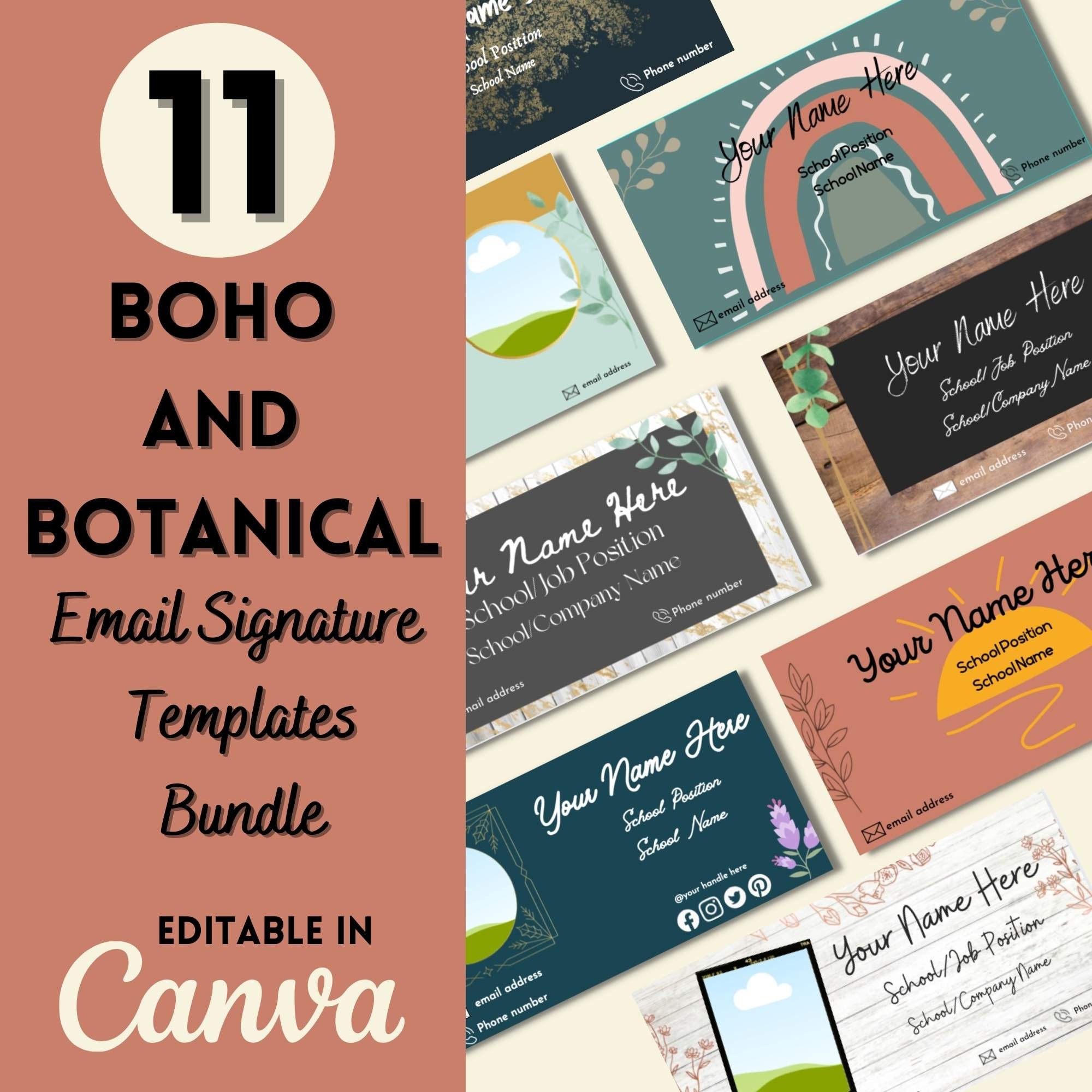 Boho and Botanical Email Signature Template Bundle for Teachers and ...