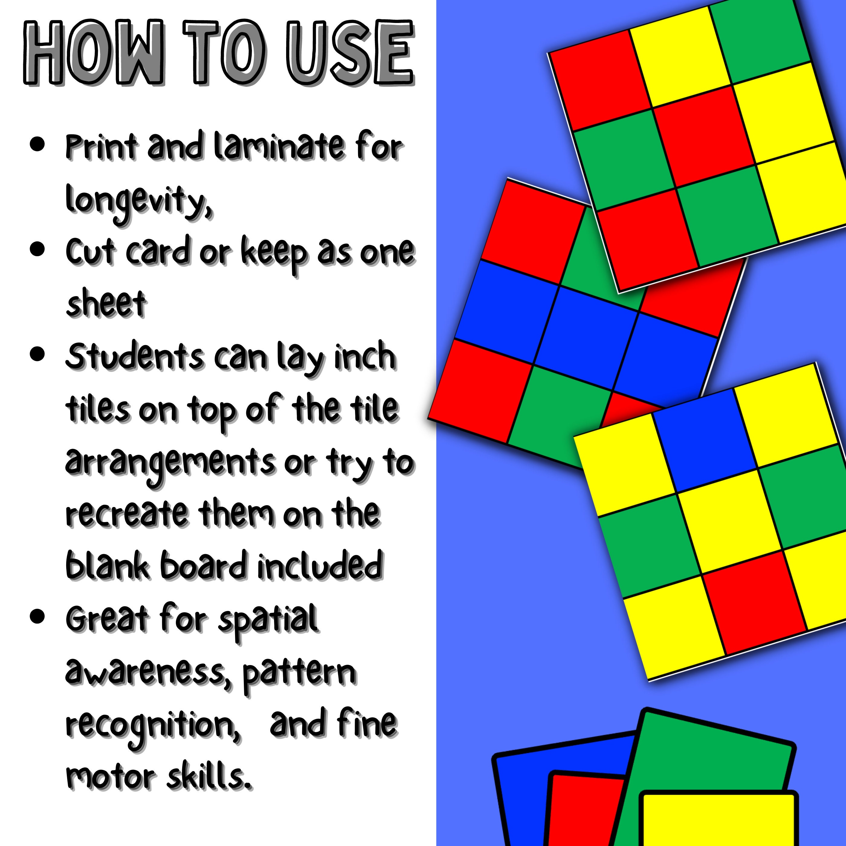 Inch Tile Activity Center Math Task Cards | Math Station | Preschool ...