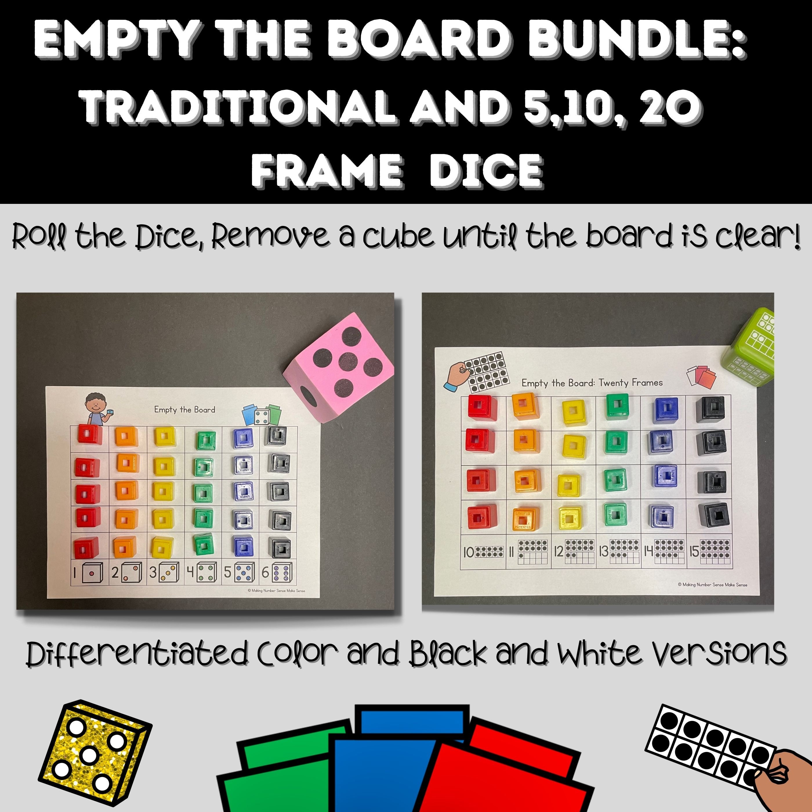 Math Dice Game| Kindergarten and Prek BUNDLE : Empty the Board ...