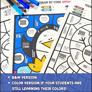 Winter Color by Number - Counting to 20 Teen Numbers and Subitizing ...