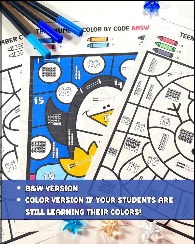 Winter Color by Number - Counting to 20 Teen Numbers and Subitizing ...