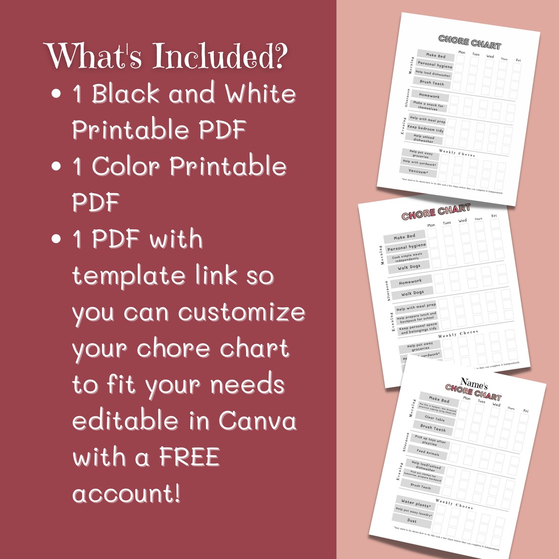 Pink Chore Chart Printable and Customizable Editable Chore - Etsy
