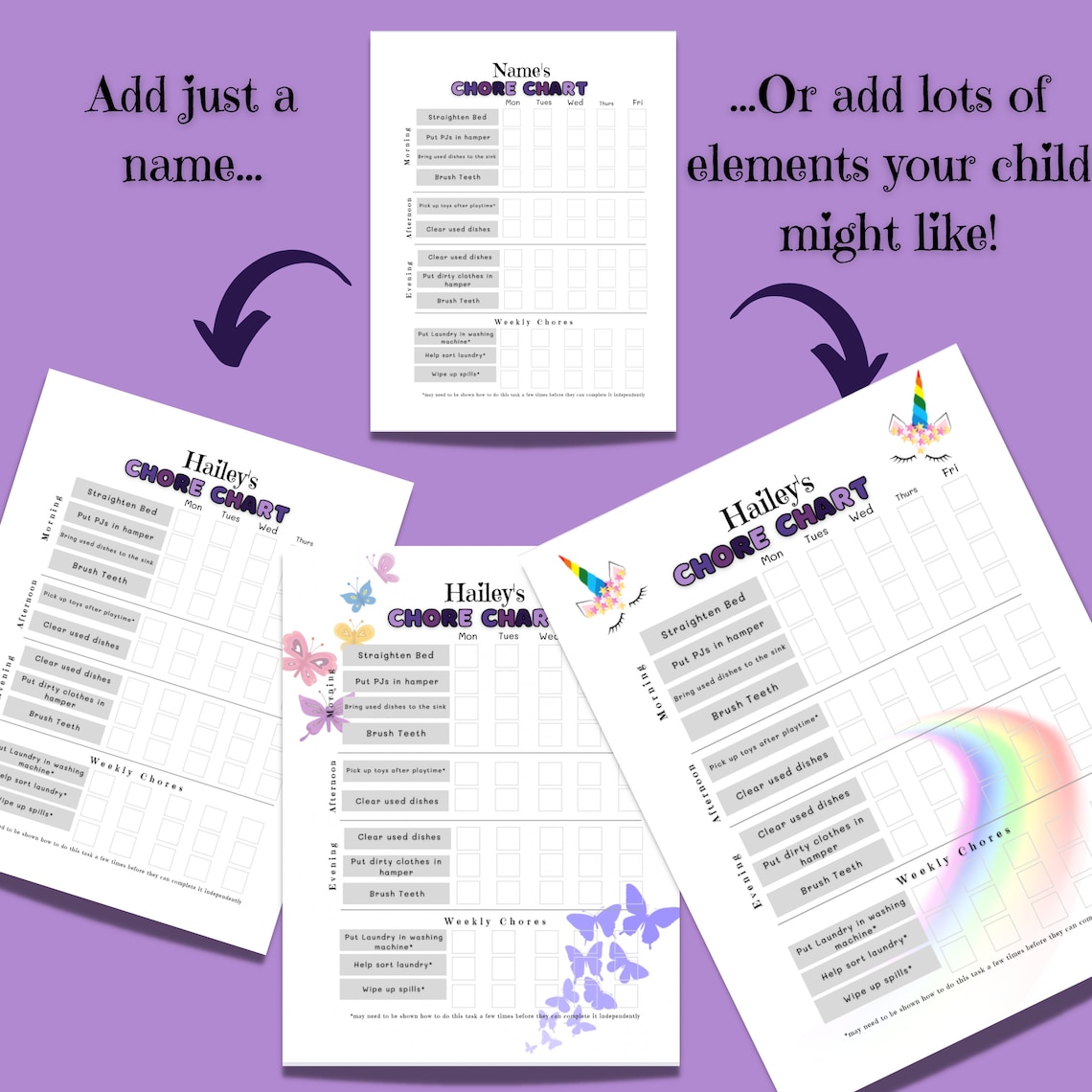 Purple Chore Chart Printable and Customizable Editable Chore Chart 4 ...