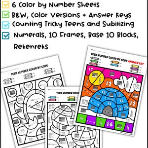 Winter Color by Number - Counting to 20 Teen Numbers and Subitizing ...