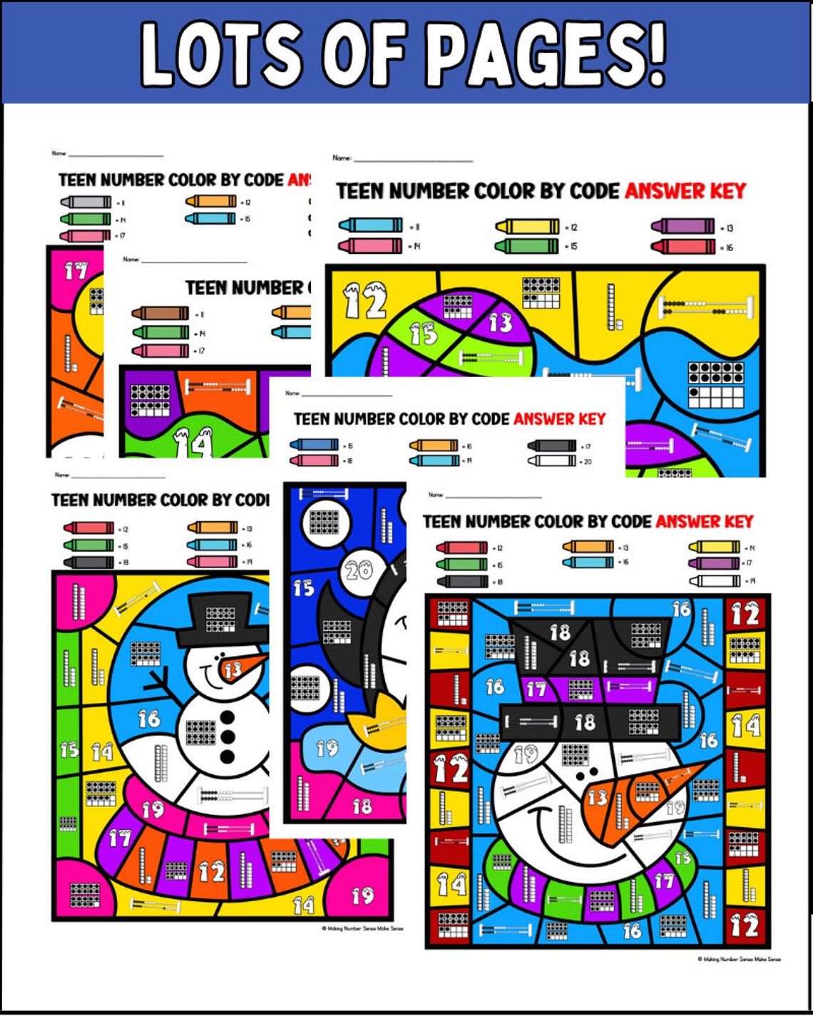 Winter Color by Number - Counting to 20 Teen Numbers and Subitizing ...