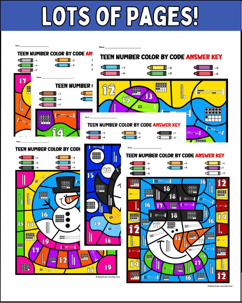 Winter Color by Number - Counting to 20 Teen Numbers and Subitizing ...
