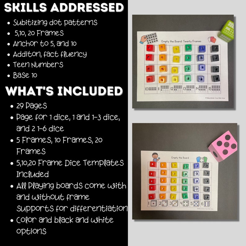 Math Dice Game| Kindergarten and Prek BUNDLE : Empty the Board ...