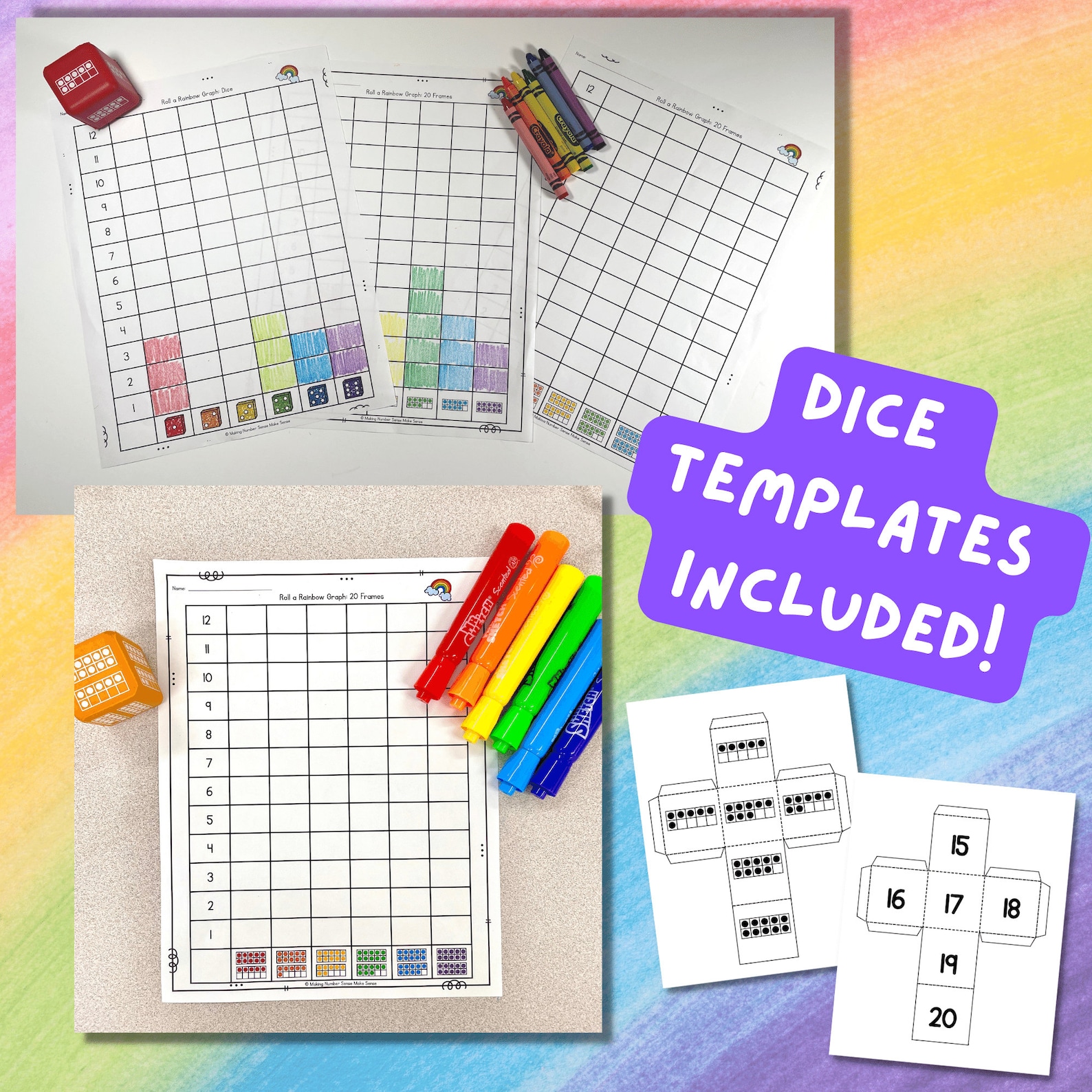 Roll a Rainbow Graph | Graphing Worksheet | Math Activity Center - Etsy