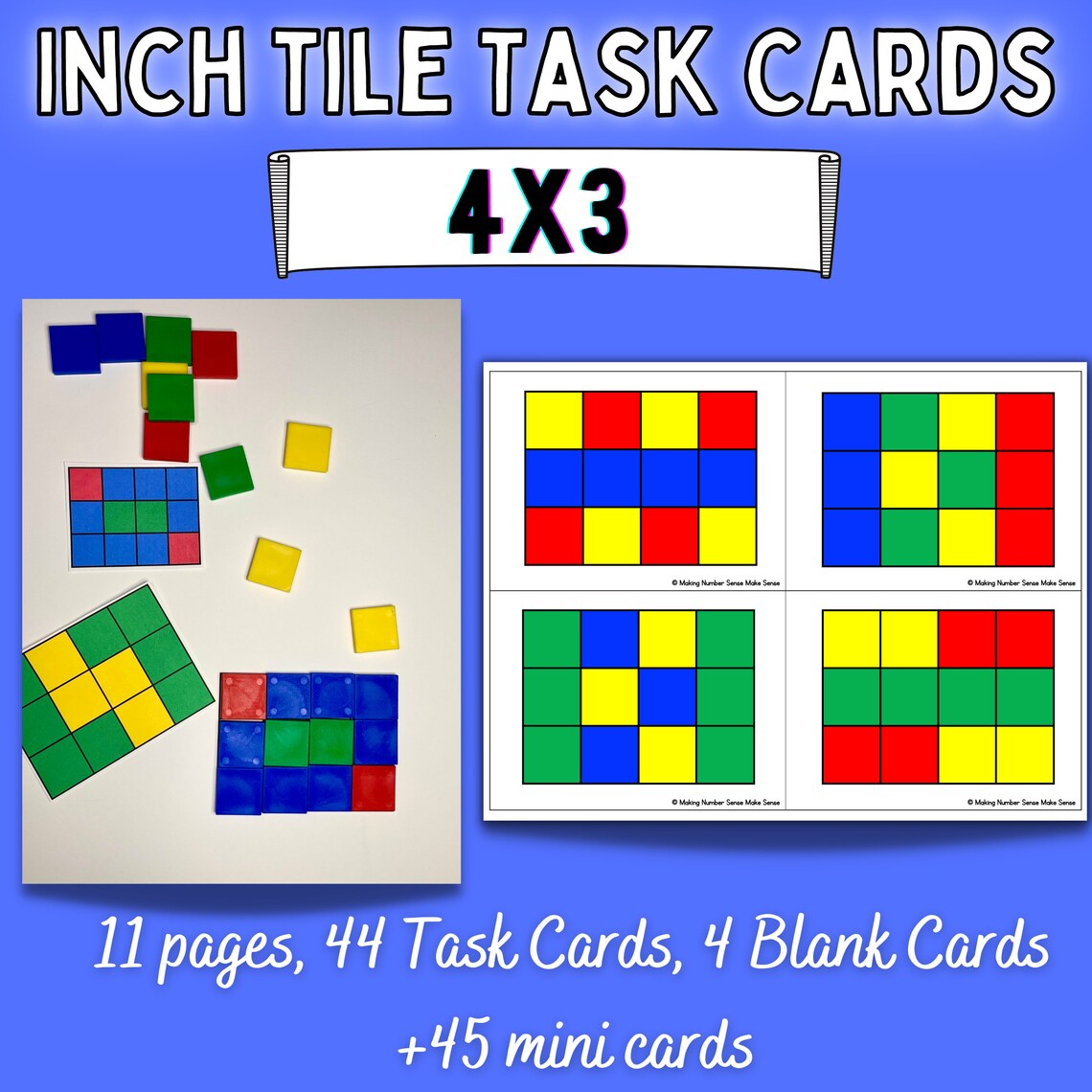 Inch Tile Activity Center Math Task Cards 4x3 Math Station Preschool ...