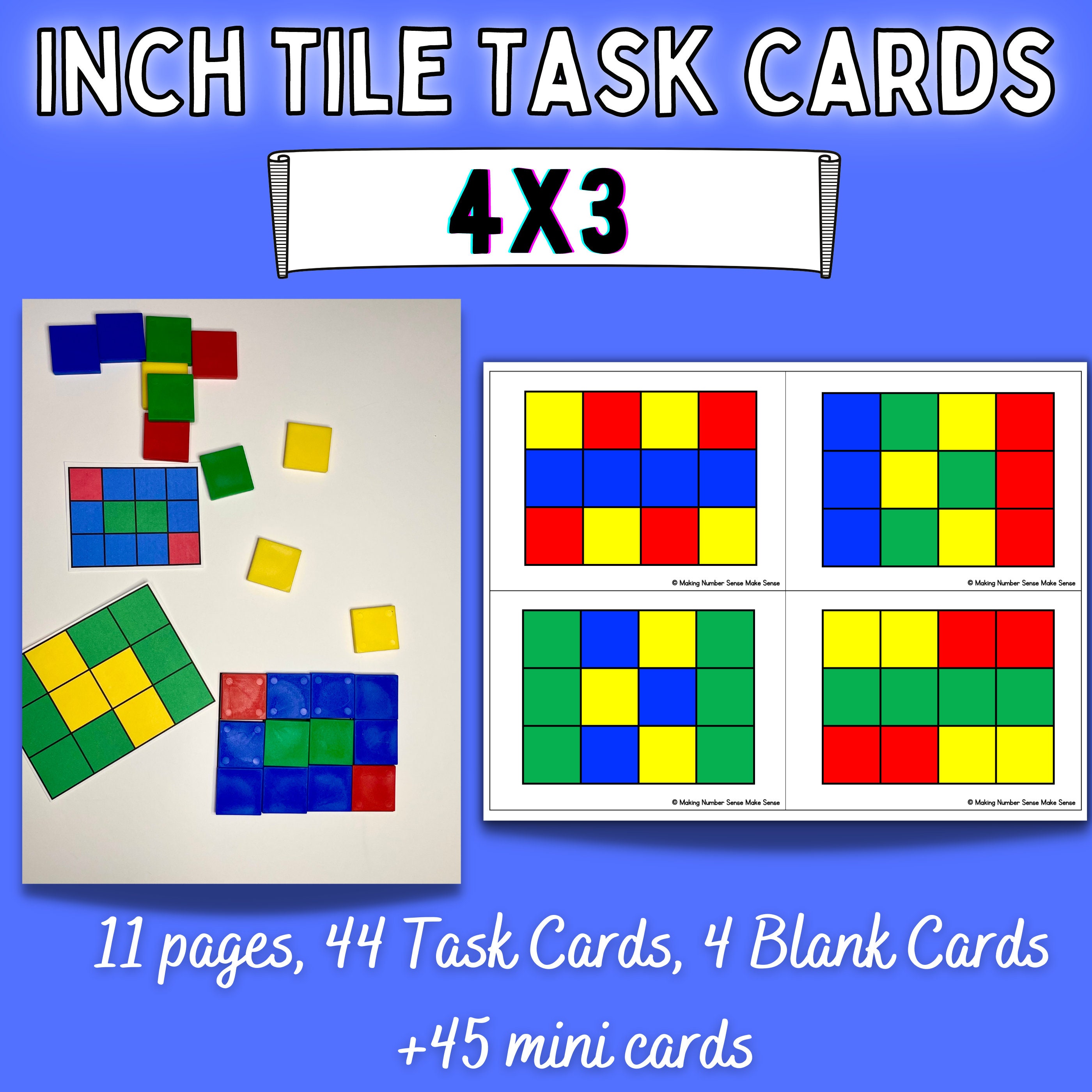 Inch Tile Activity Center Math Task Cards 4x3 | Math Station ...
