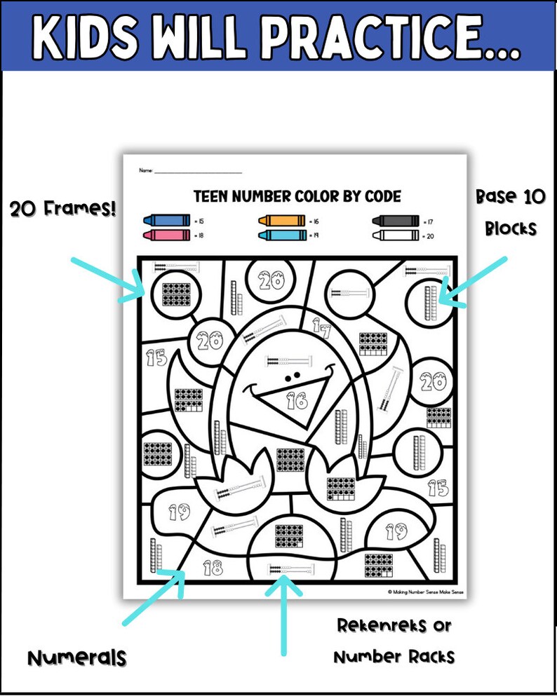 Winter Color by Number - Counting to 20 Teen Numbers and Subitizing ...