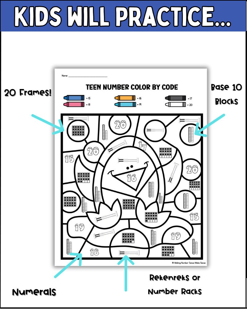 Winter Color by Number - Counting to 20 Teen Numbers and Subitizing ...