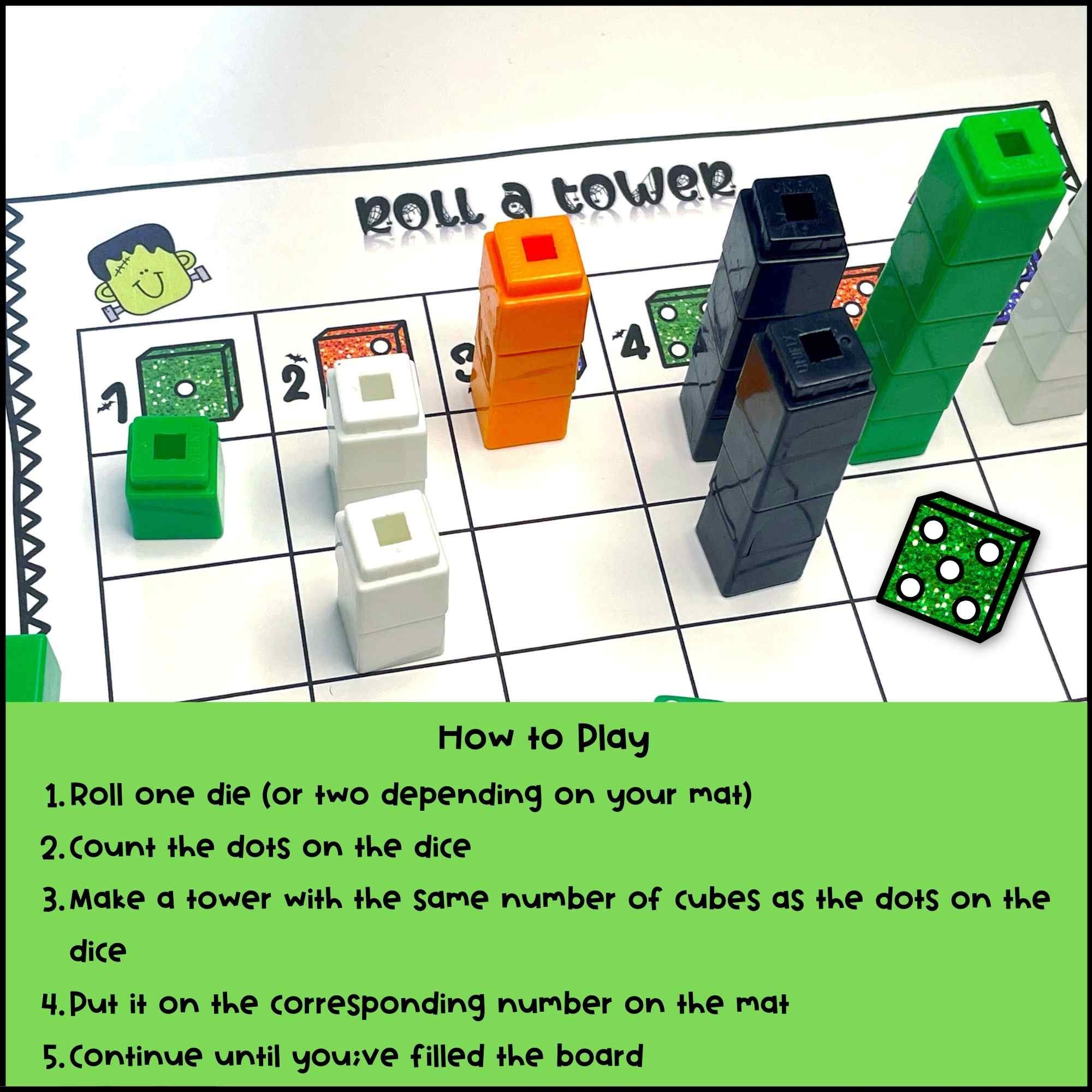 Halloween Kindergarten Math Center - Roll a Tower - Low Prep and ...
