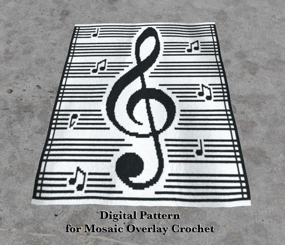 Music Blanket Pattern for Mosaic Overlay Crochet - Treble Clef Motif ...