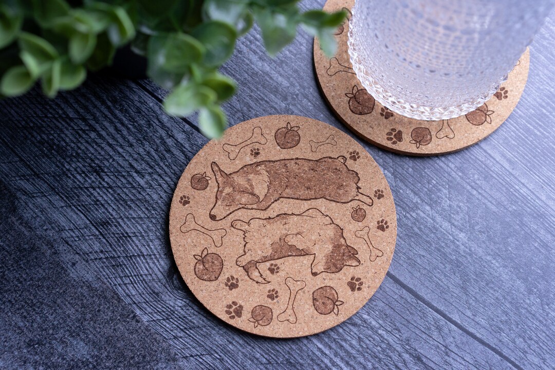 Sleeping Corgi Laser Engraved Cork Coaster - Etsy