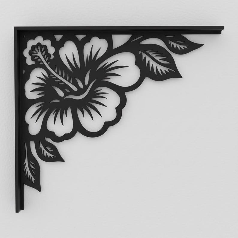 Hibiscus Metal Shelf Bracket, Decorative Floral Shelf Support, Laser ...