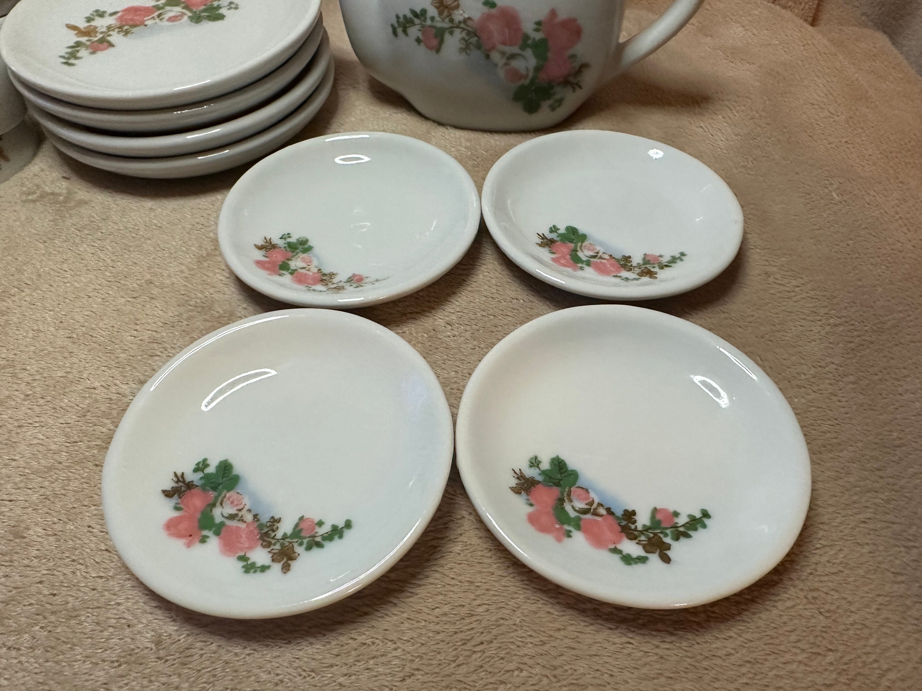 Vintage Child China Tea Party Set Setting for 4. Rose Floral Pattern ...