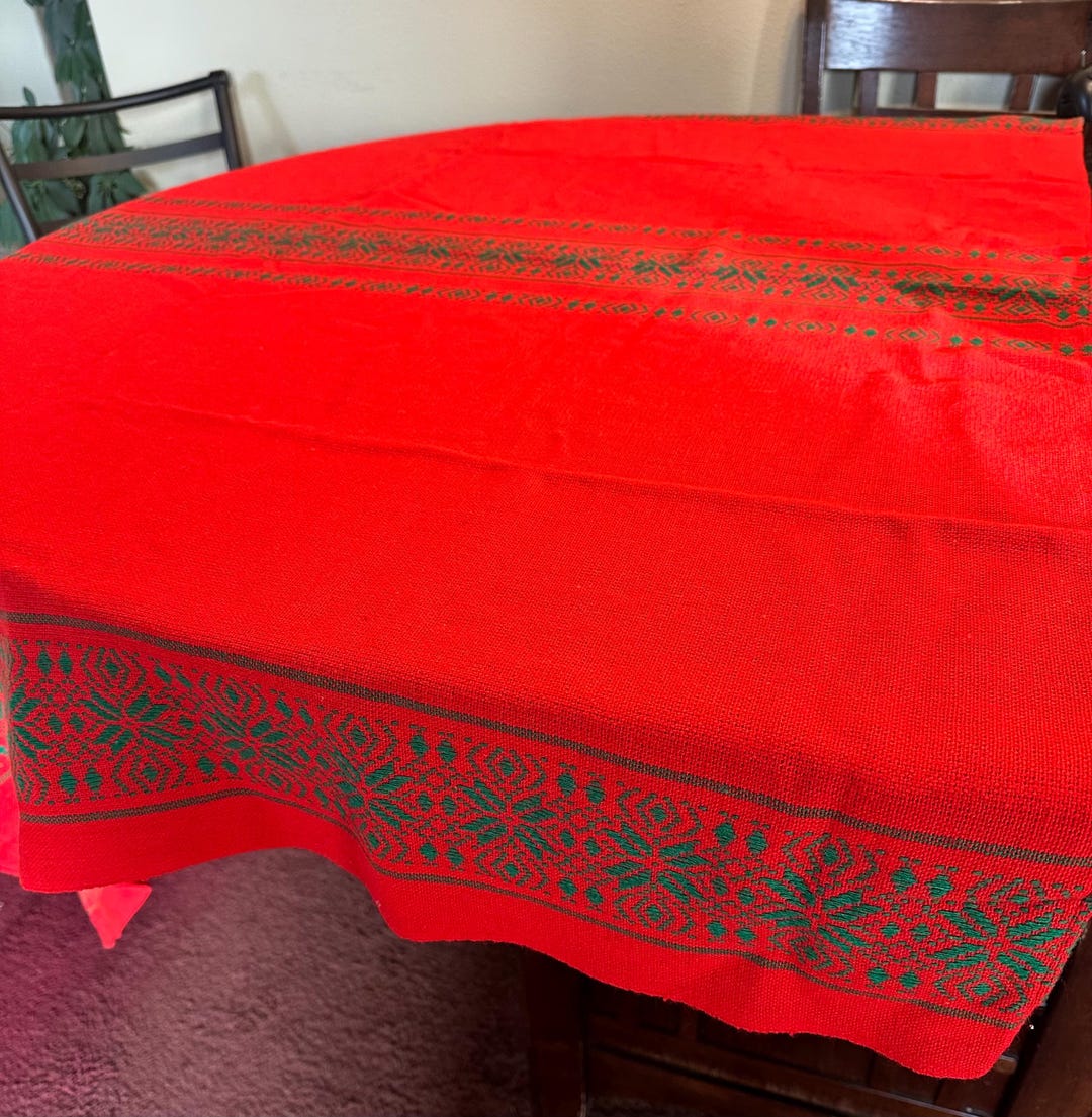 Vintage Red With Green Scandinavian Style Design Cotton 52” X 50 ...