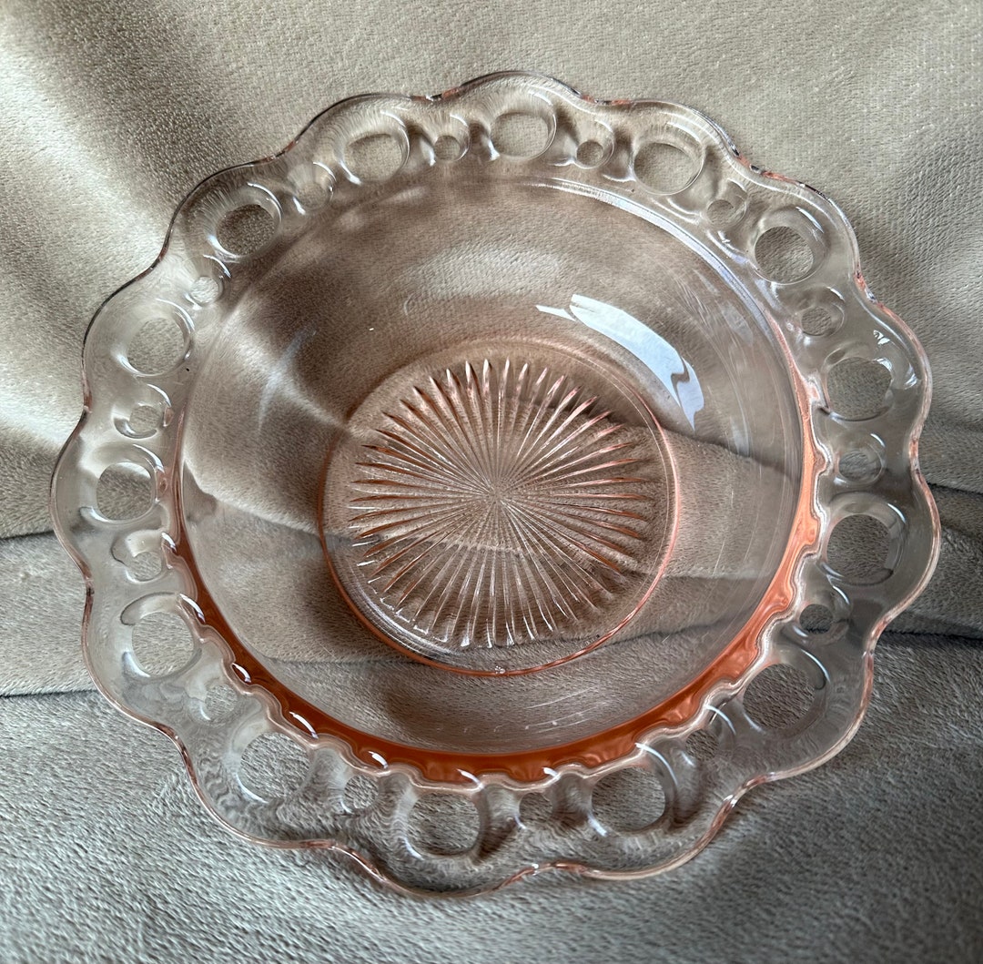 Vintage Old Colony Lace Edge Pink Depression Dish Hocking Beautiful See ...