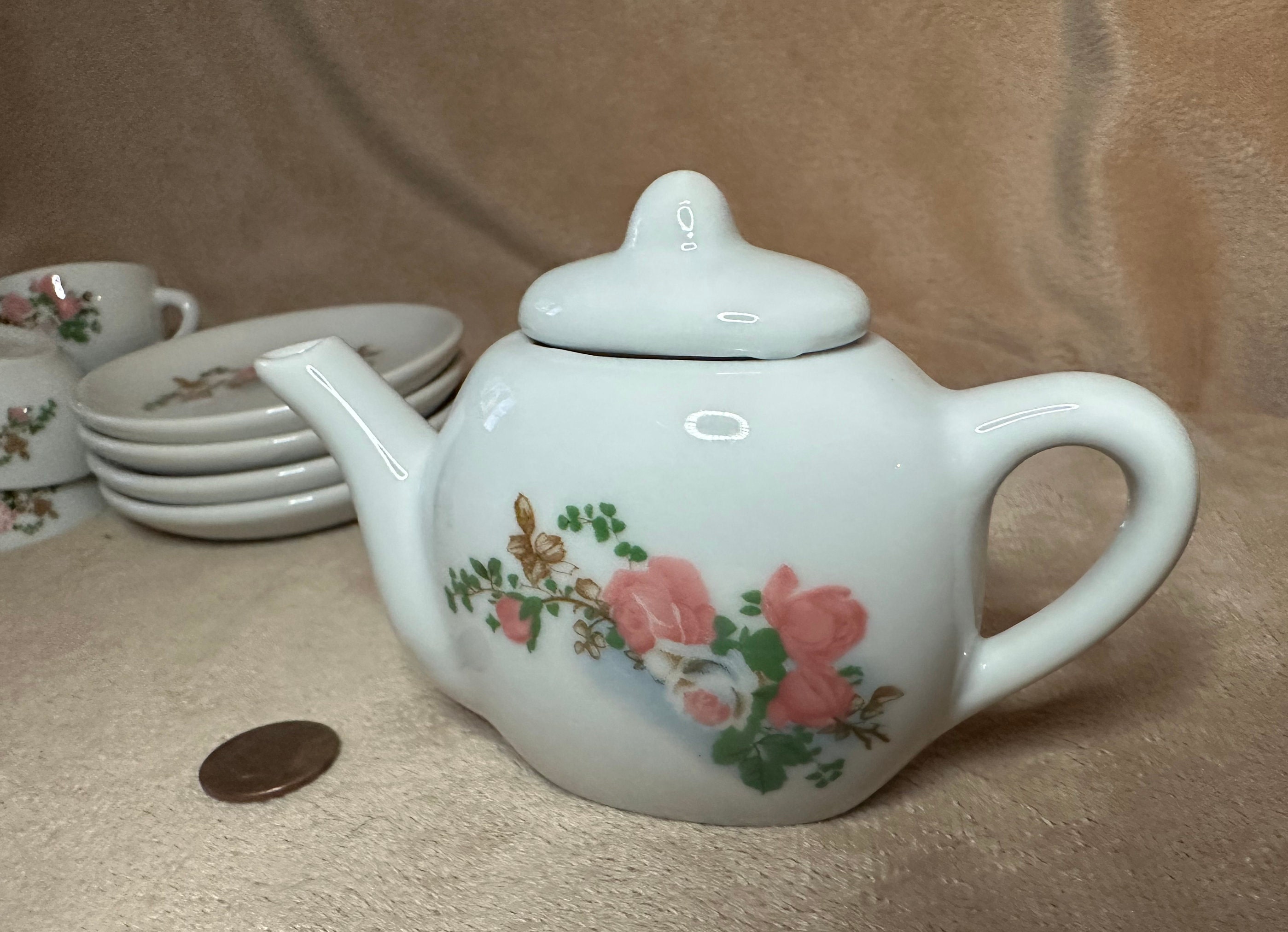 Vintage Child China Tea Party Set Setting for 4. Rose Floral Pattern ...