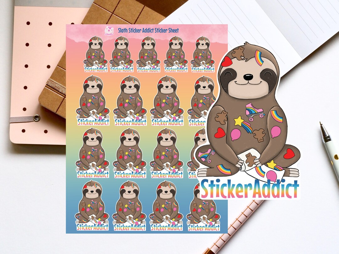 Sloth Sticker Addict Sticker Sheet | Kawaii Sloth Stickers| Happy Mal ...