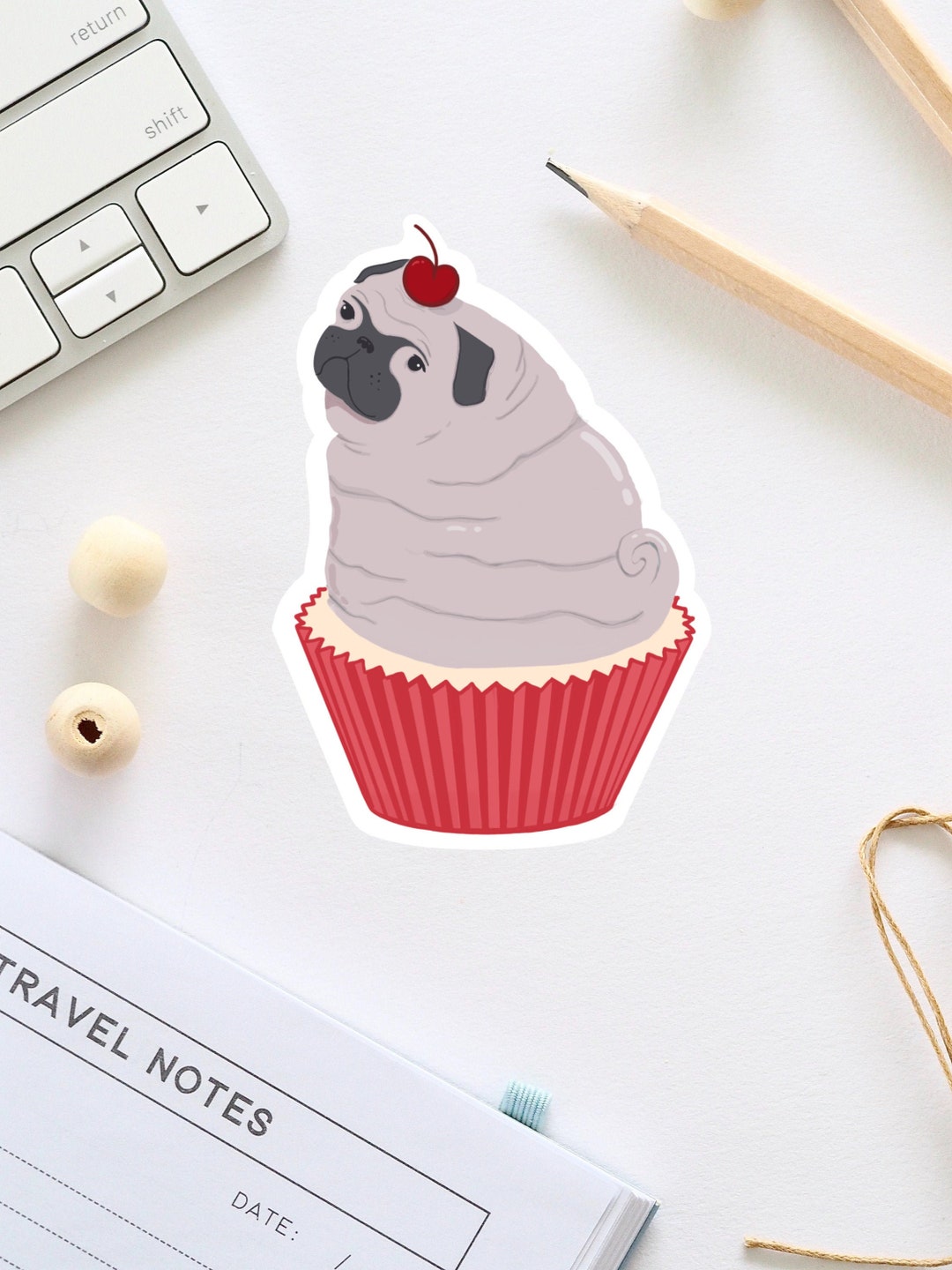Mops Vinyl Sticker, Mops Cupcake Sticker, Süßer Mops Diecut für ...