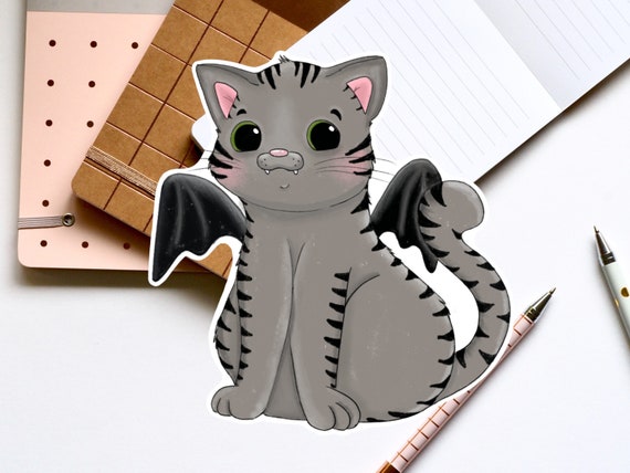 Halloween Bat Cat Sticker Kawaii Cat Diecut Sticker - Etsy