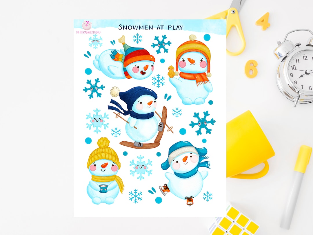 Snowmen at Play Sticker Sheet Cute Snowmen Sticker Sheet Bullet Journal ...