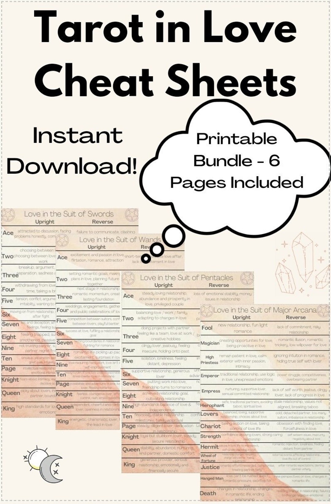 Tarot "in Love"cheat Sheet | Reversed and Upright | Tarot Meanings ...