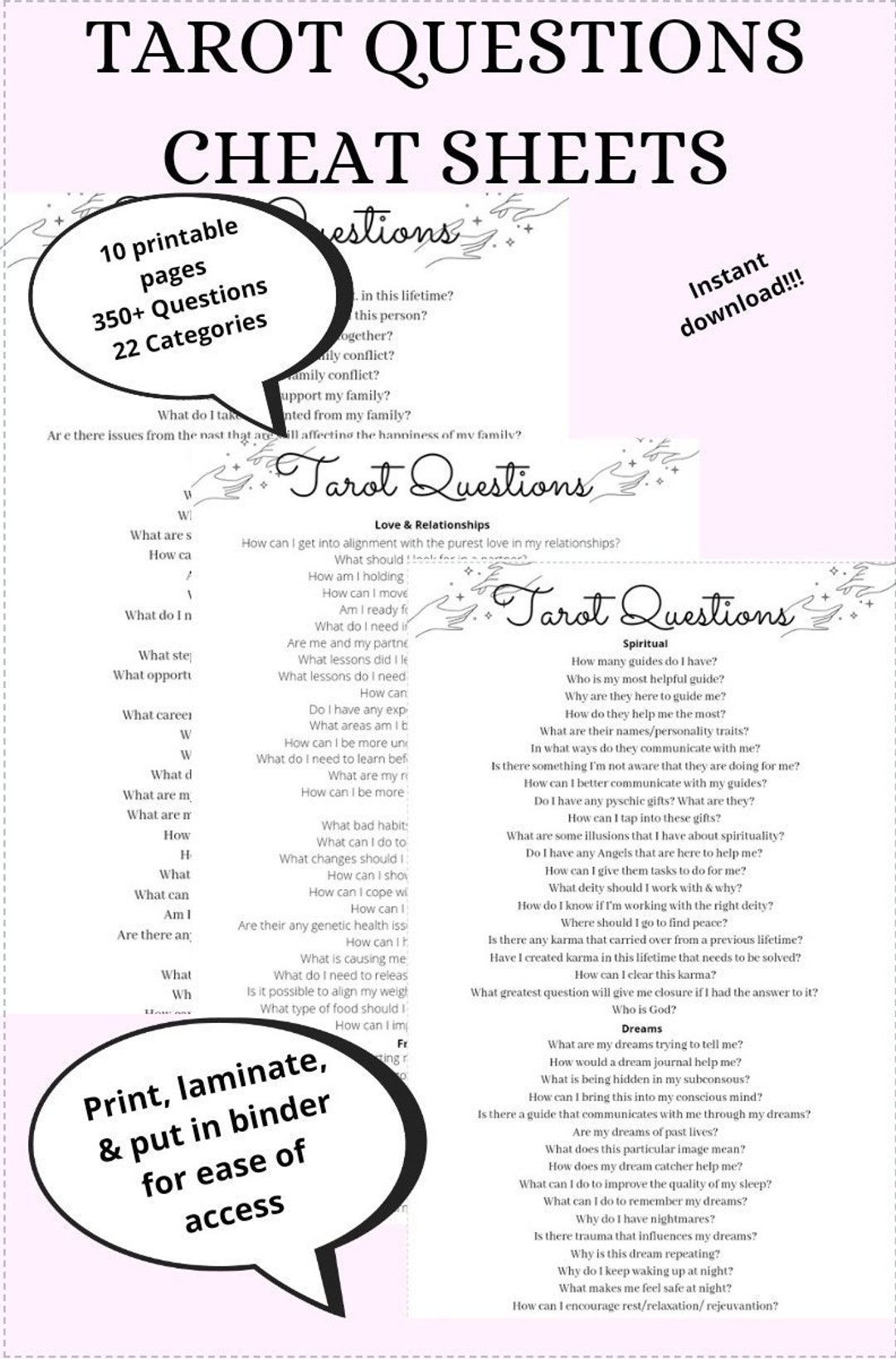 Tarot Question Cheat Sheet: 350+ Prompts (digital Download) - Etsy
