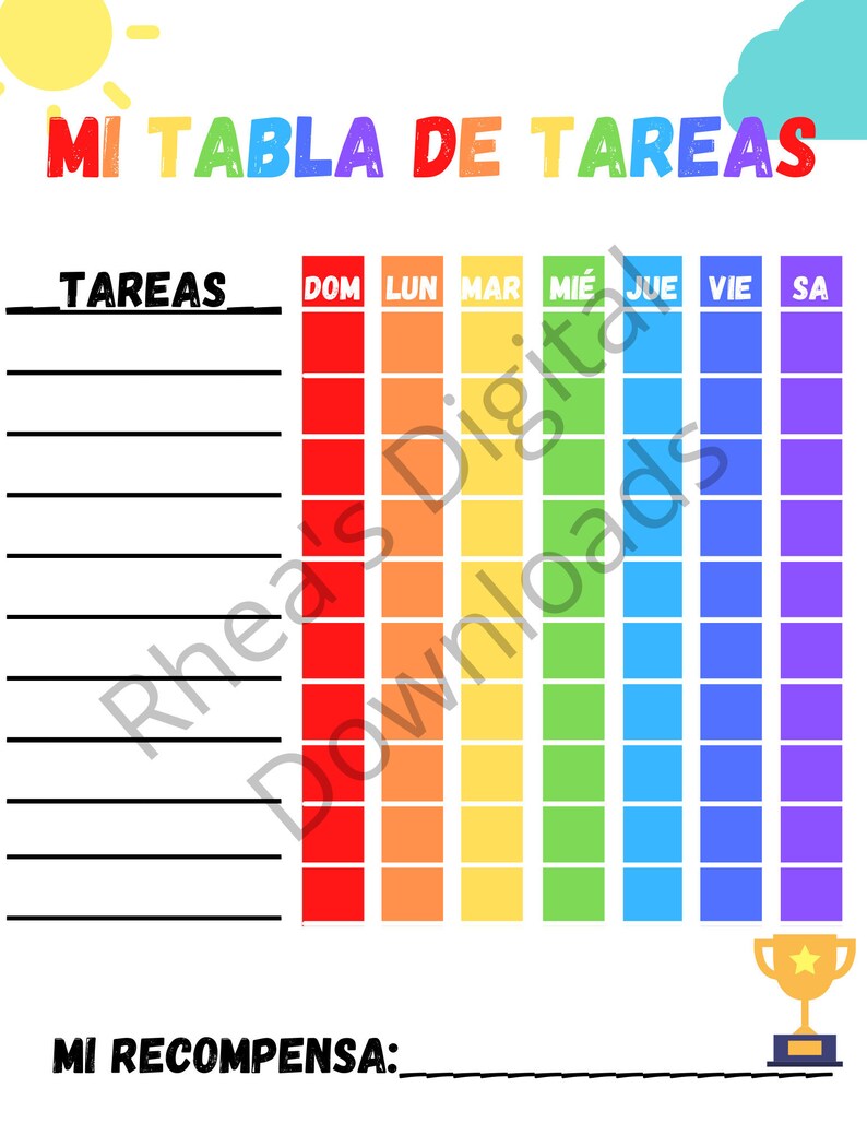 Kids Chore Chart Spanish - Etsy