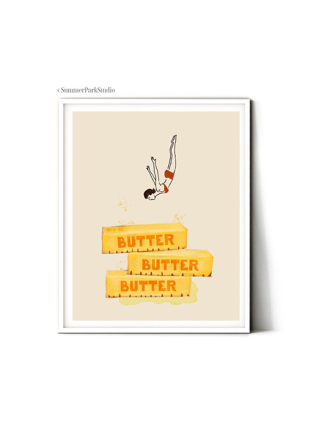 Butter Art Print Food Illustration Funny Food Kitchen Print Retro ...