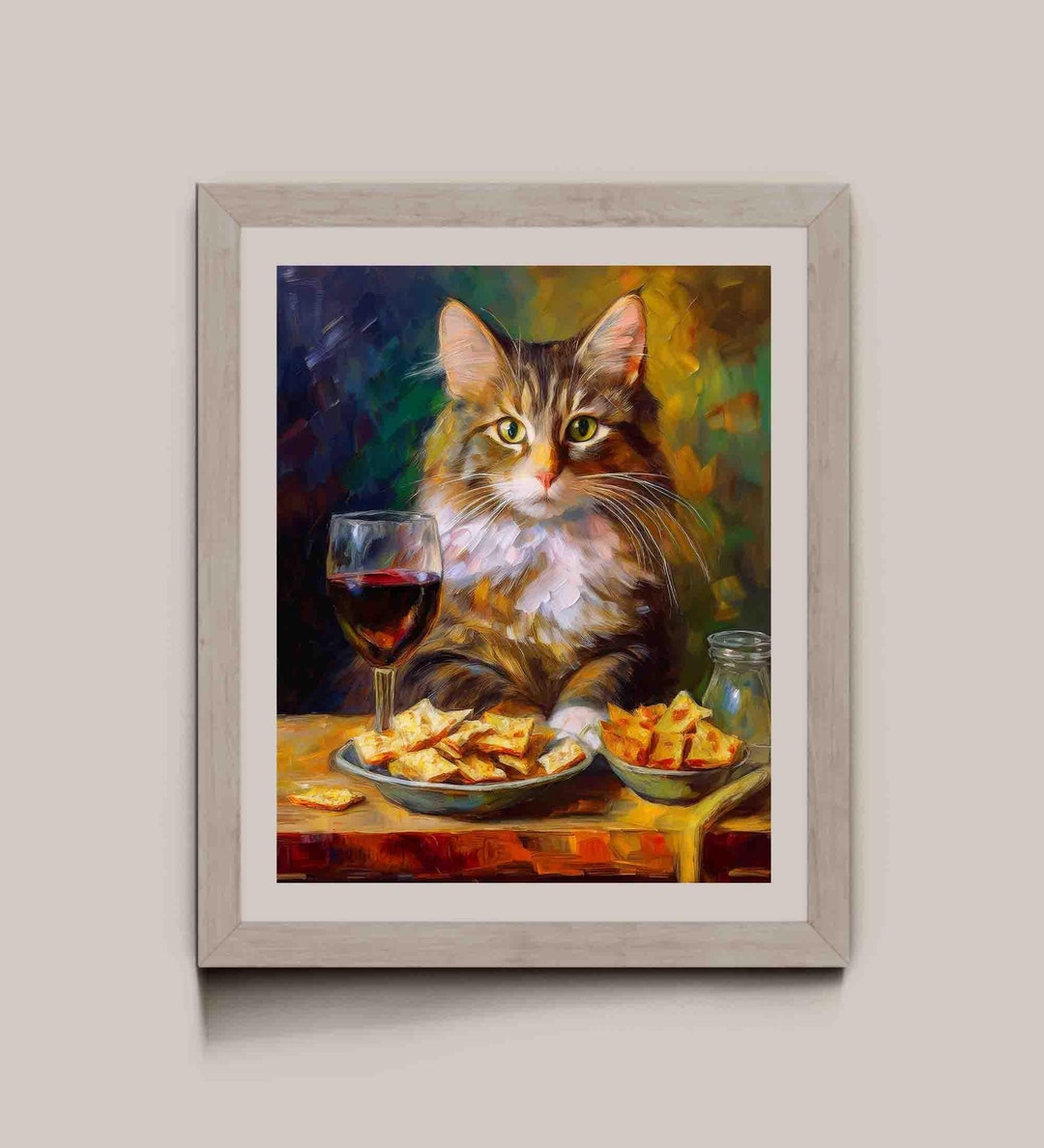 Quirky Cat Art Print - Wine and Cheese, Bar Cart Decor - Etsy