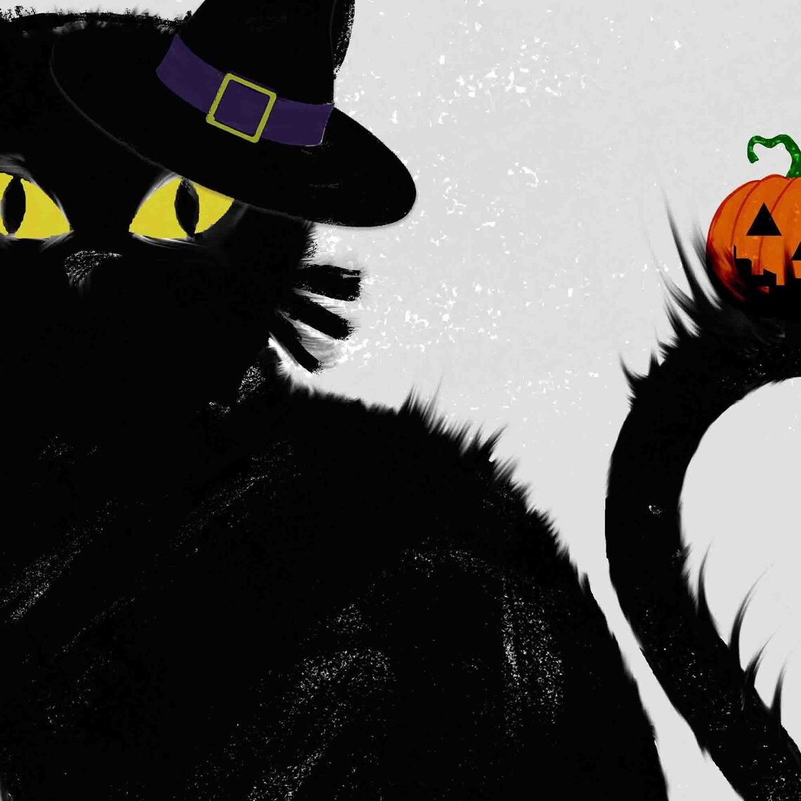 Halloween Black Cat Art Print Halloween Cat in Witch Hat - Etsy