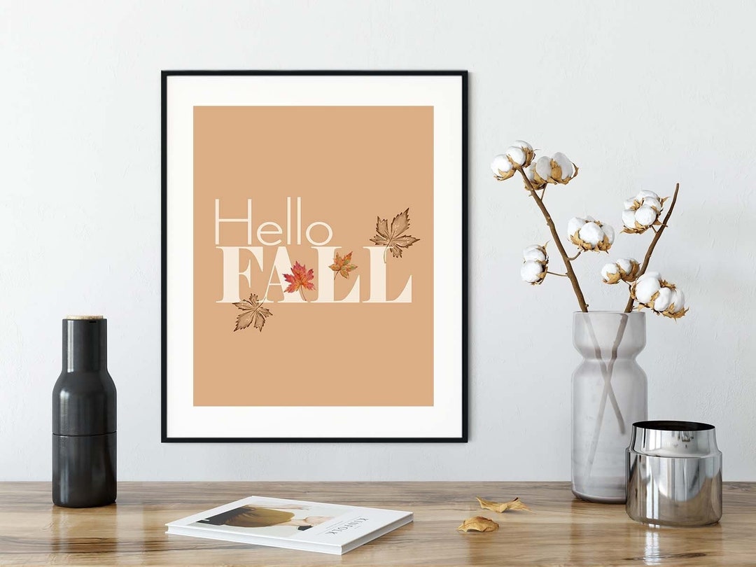 Hello Fall Printable Wall Art Leaves Print Fall Sign Fall - Etsy