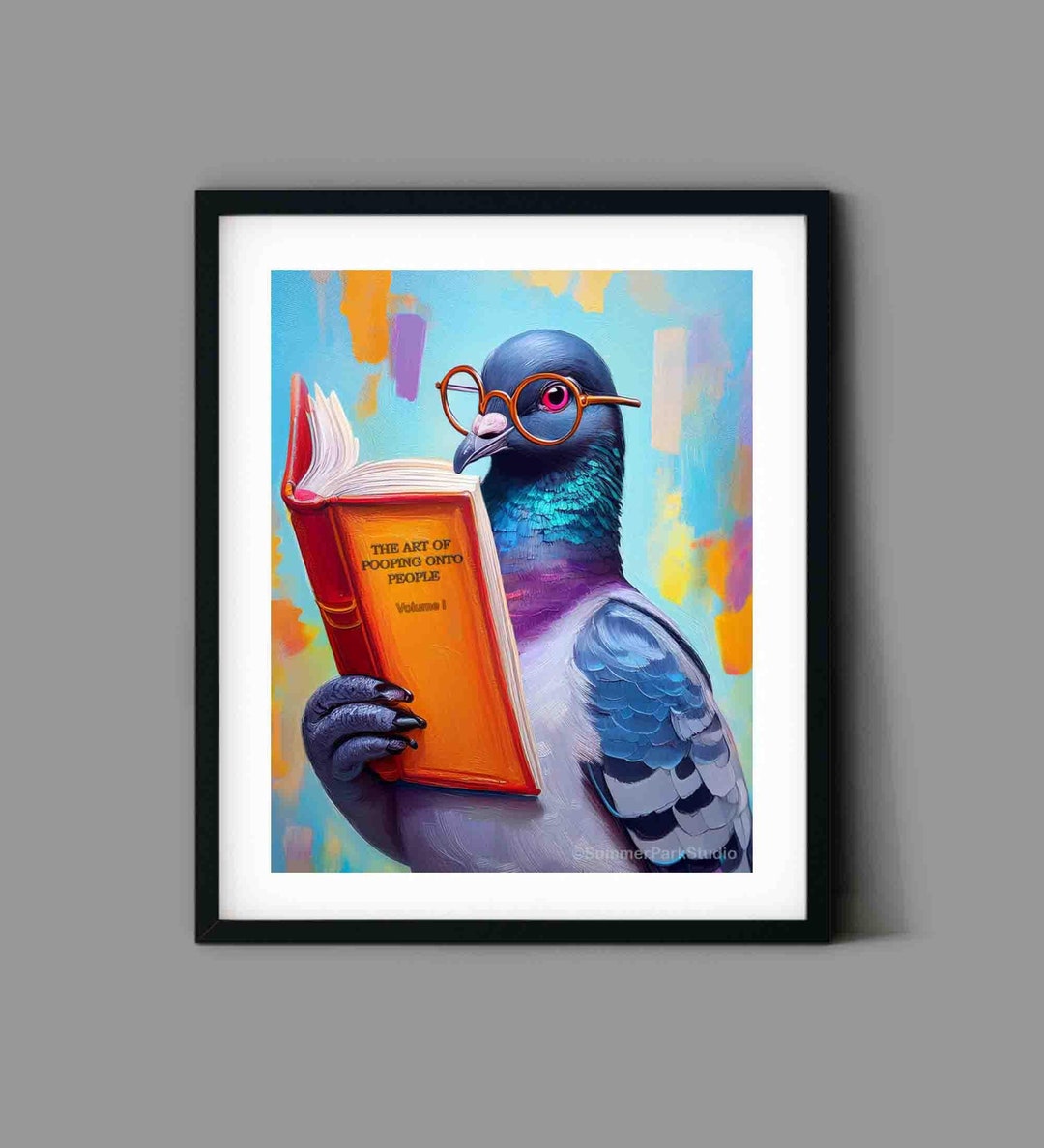 Funny Bathroom Print: Bird Reading Pooping on People Book Bathroom Wall ...