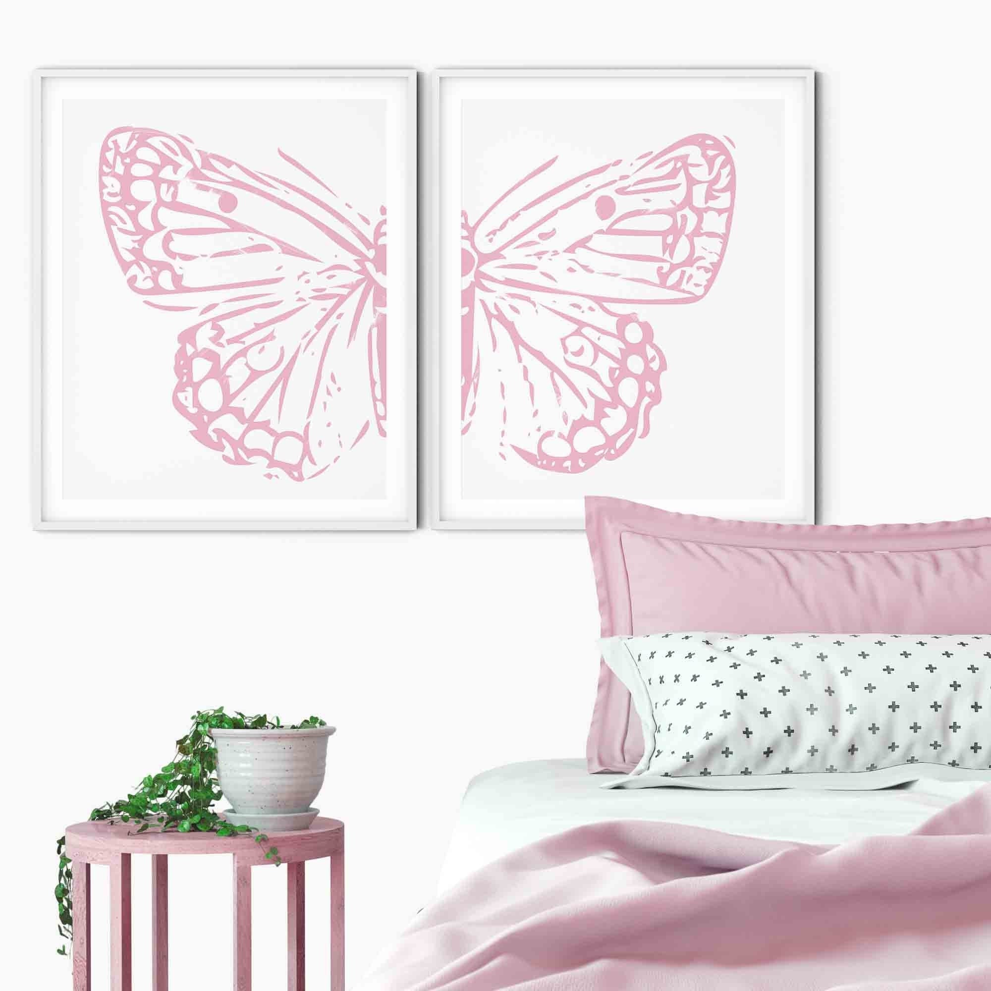 Pink Butterfly Wing Art Prints Set of 2, Choose Paper or Gallery ...