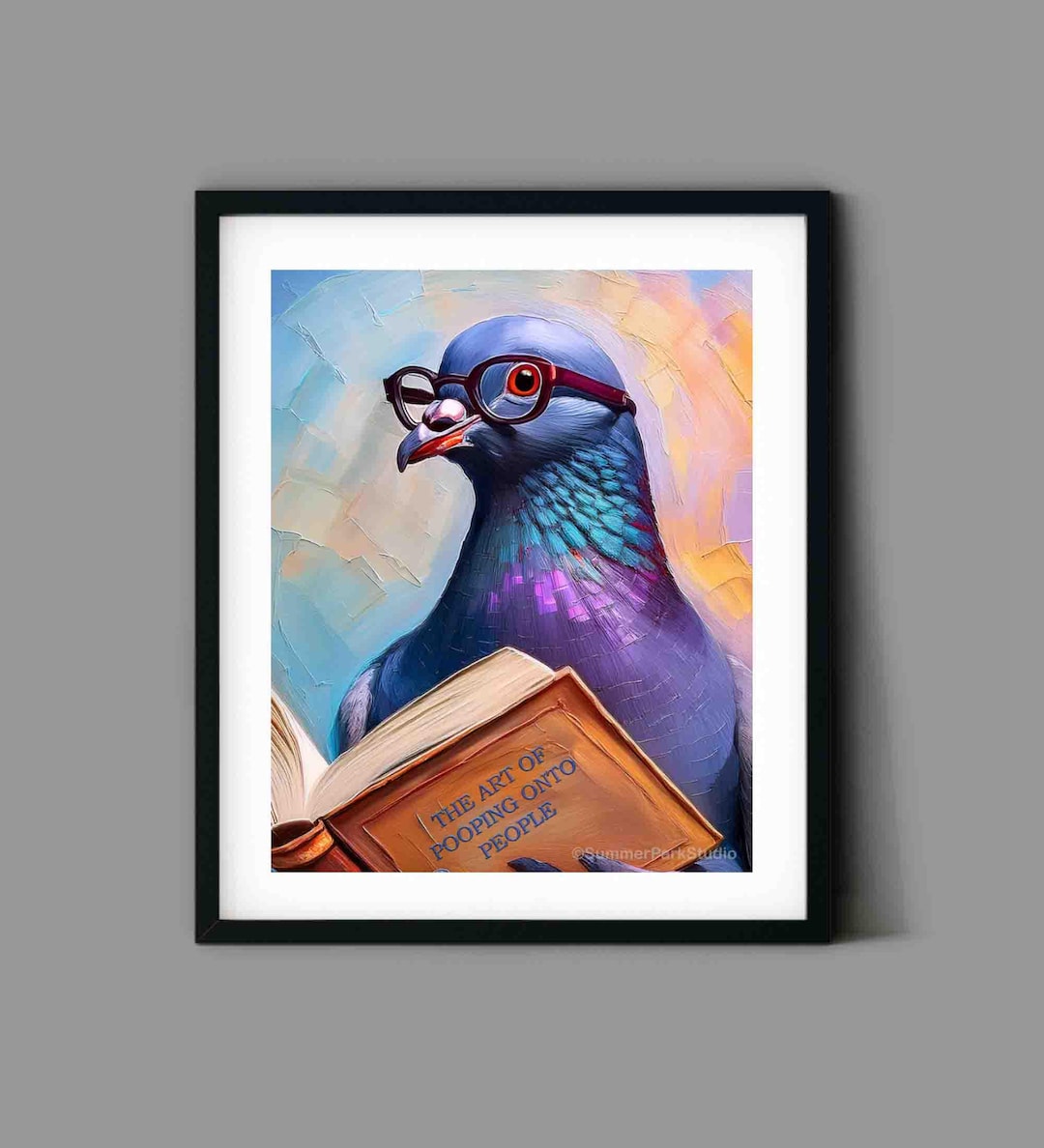 Pigeon Bird Reading A Book Titled the Art of Pooping on People, Funny ...