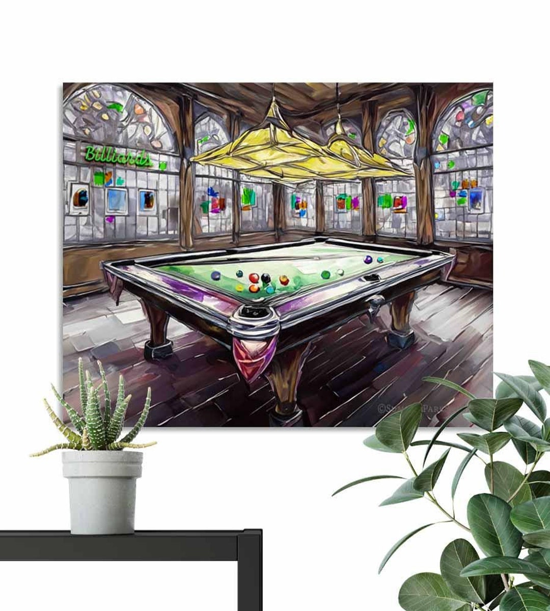 Pool Table Billiards Room Wall Art Game Room Billiard Table Pool Hall ...
