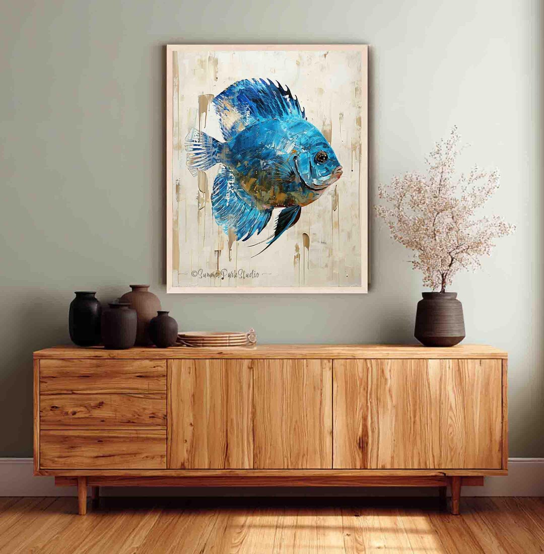 Abstract Discus Fish Art - Modern Coastal Wall Decor Beach House Print ...