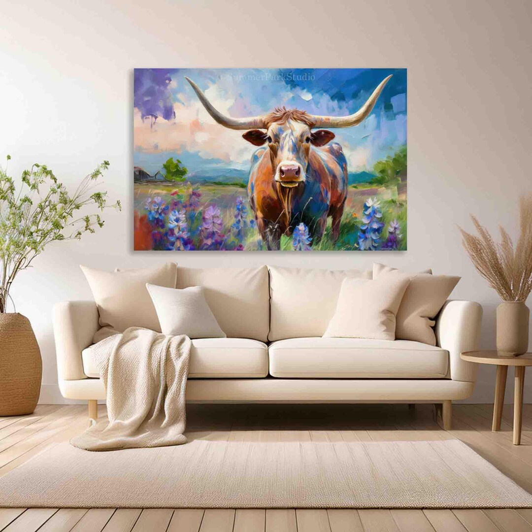 Longhorn Wall Art, Lonestar Texas Longhorn Cattle Canvas Wall Art ...