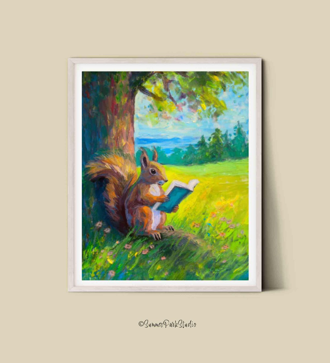 Squirrel Wall Art Squirrel Reading A Book Kids Room Art Print Whimsical ...