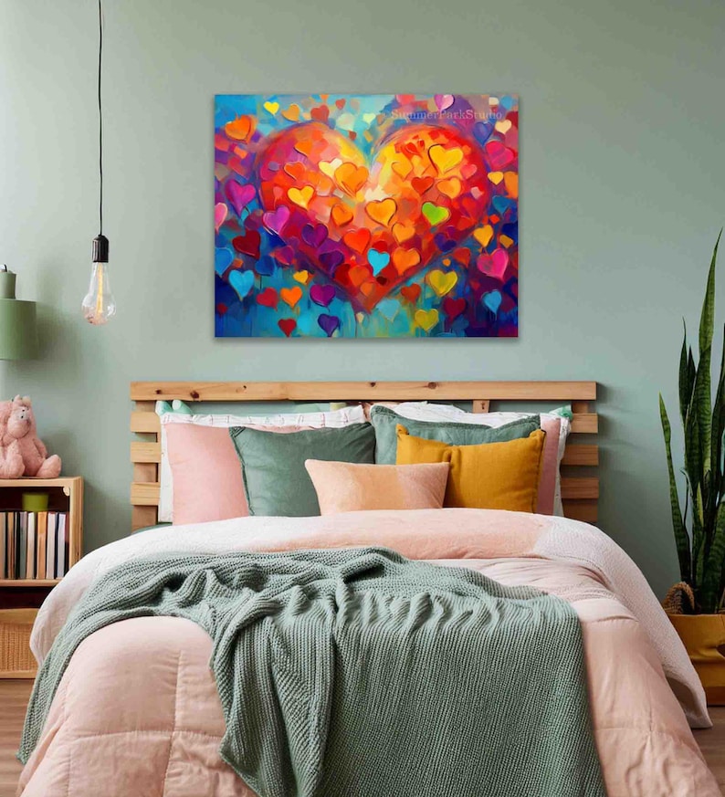 Colorful Rainbow Heart Wall Art: Colorful Hearts Paper or Canvas - Etsy