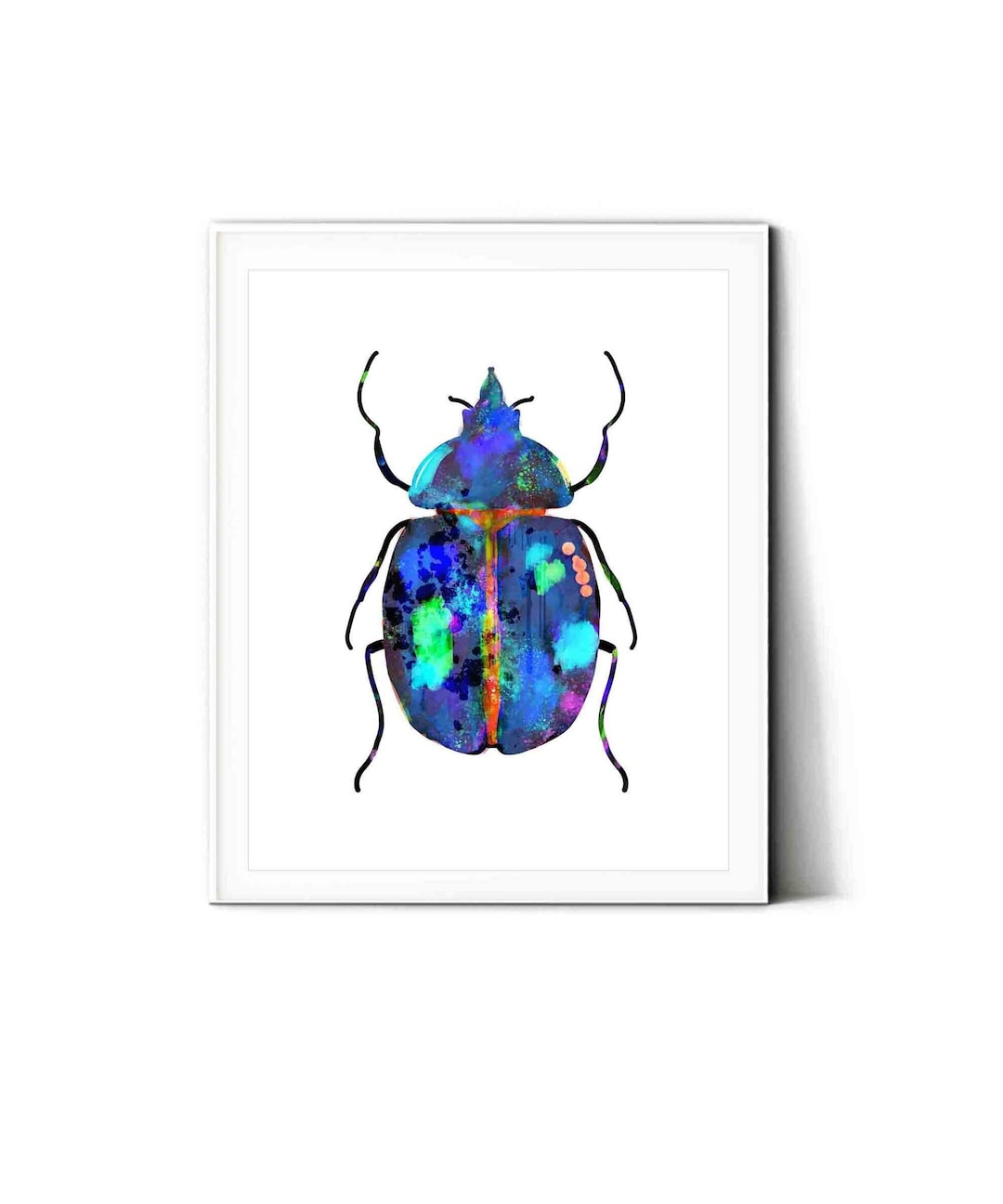 Blue Beetle Bug Wall Art Print Fun Colorful Blue Bug Watercolor Beetle ...