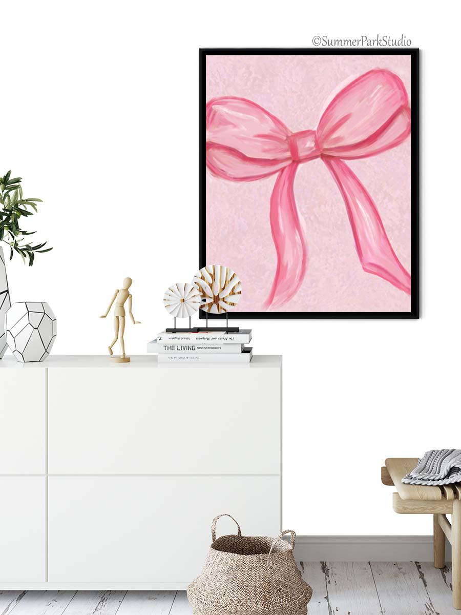 Pink Bow Art Coquette Bow Pink Bow Art Apartment Wall Art Pink Print ...