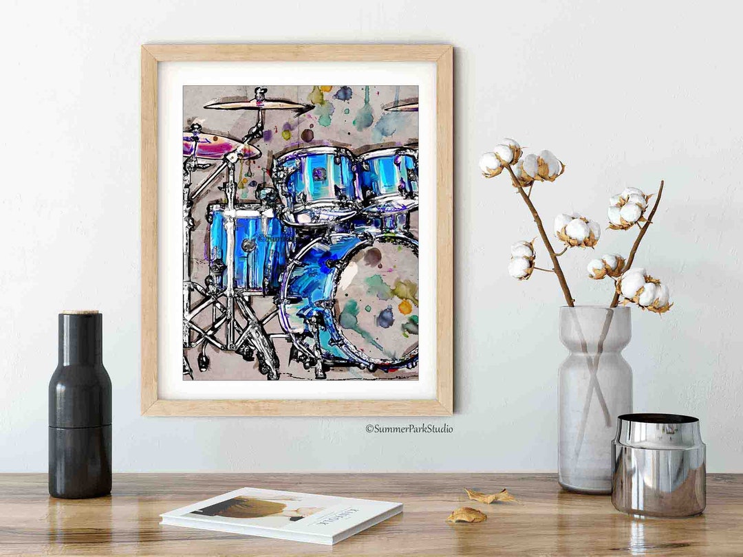 Drums Wall Art Print Drummer Art Musical Instruments Watercolor Prints ...