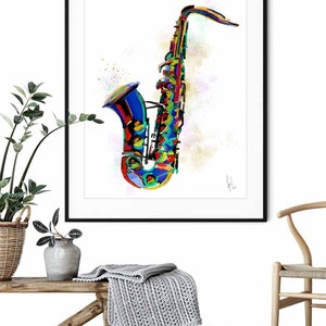 Saxophone Wall Art Print of Sax Musical Instrument Art for Music Room ...