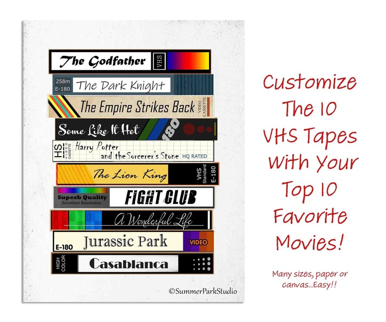 Custom VHS Tapes Art Print Your Top 10 Favorite Movies Customize Movie ...