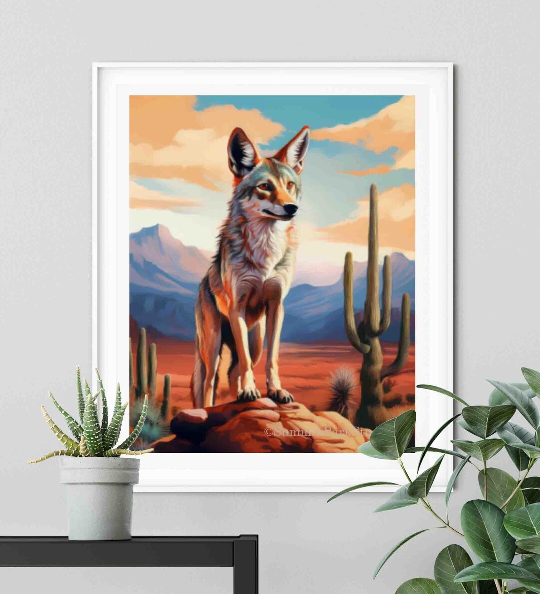 Coyote Desert Art Print: Southwest Landscape, Cactus Wall Decor - Etsy