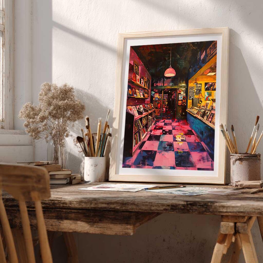 Retro Vinyl Record Store Art - Music Print Records Shop Décor (paper or ...